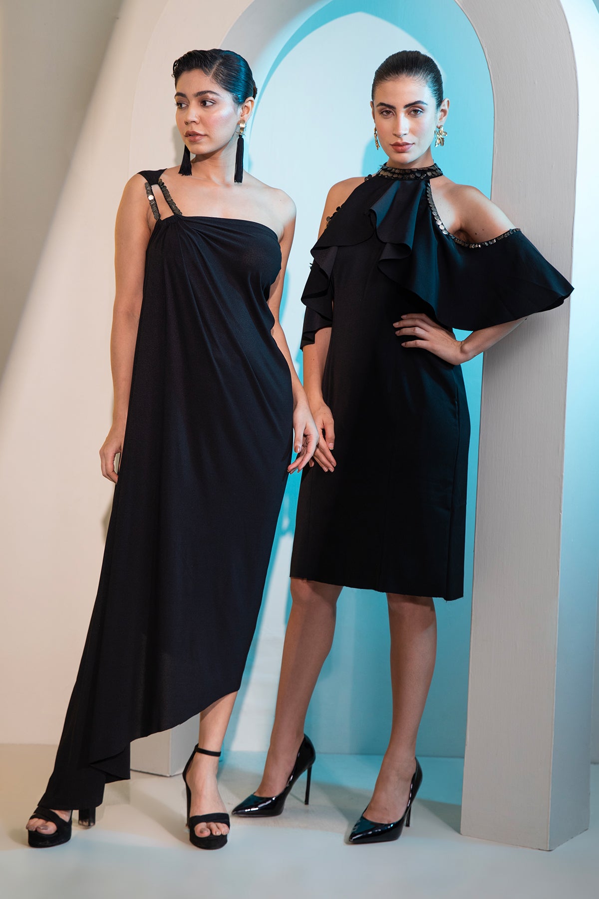 Black coined Toga dress